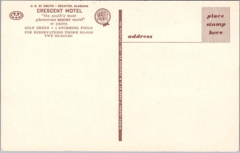 1950s DECATUR, Alabama Postcard CRESCENT MOTEL Highway 31 Roadside ...