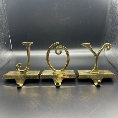 Vintage POTTERY BARN Set of 3 Brass "JOY" Stocking Holders | eBay