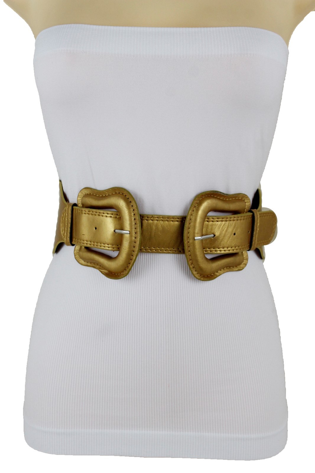 Women Gold Wide Elastic Band Fabric Western Flashy Belt Big Double ...