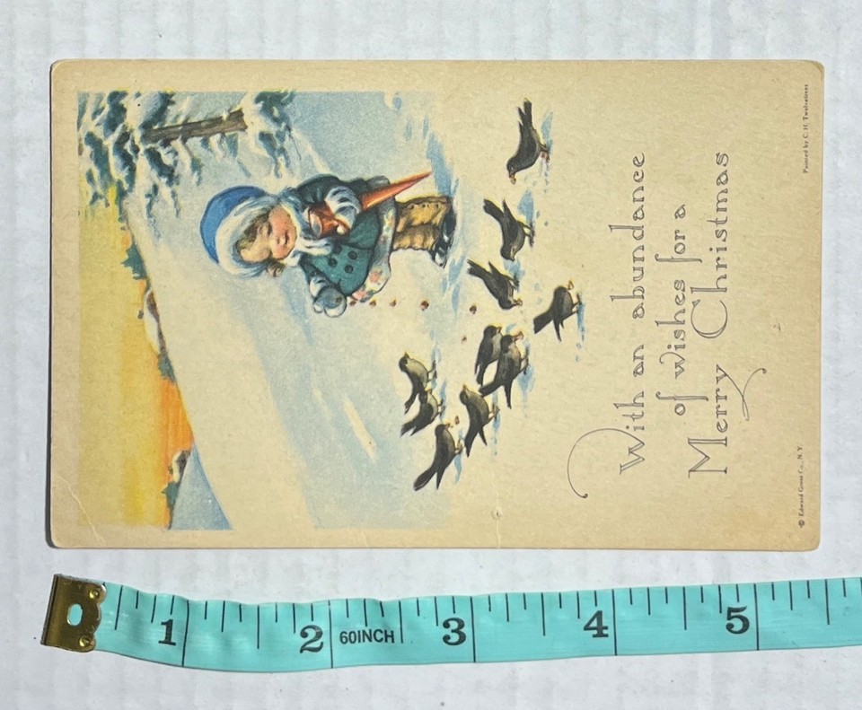 Vintage Christmas Postcard Child Feeding Birds Snow C.H. Twelvetrees ...