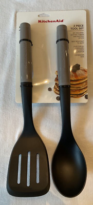 KITCHENAID TOOL SET GRAY SLOTTED TURNER BASTING SPOON HEAT RESISTANT TO ...