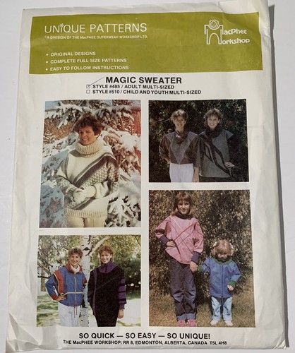 MacPhee Workshop 485 Magic Sweater Adult Dolman Sewing Pattern Vintage 1980s | eBay