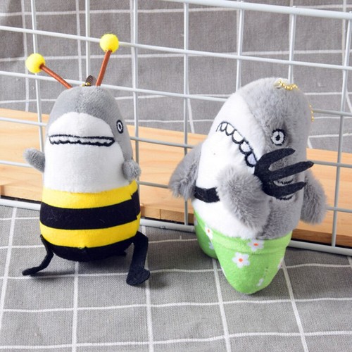 12cm Funny Shark&Bee Keychain Cartoon Plush Stuffed Soft Toy Shark Bee ...