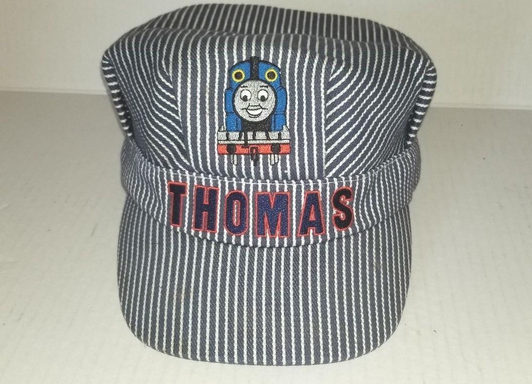 Nice THOMAS THE TRAIN Embroidered Conductor Cap Hat Blue White Stripe ...