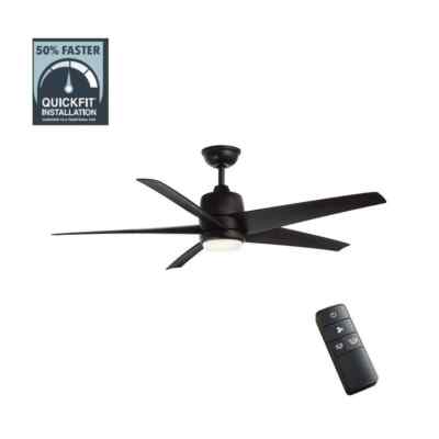 Hampton Bay Mena 54 in. Indoor/Outdoor Matte Black Ceiling Fan with ...