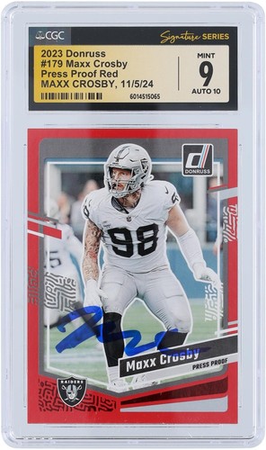 Maxx Crosby Raiders Signed 2023 Panini Donruss Press Proof Red 179 CGC ...