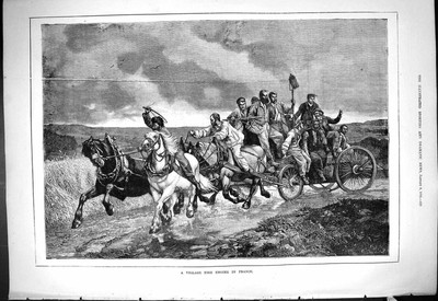 Original Old Antique Print 1881 Village Fire Engine France Firemen ...
