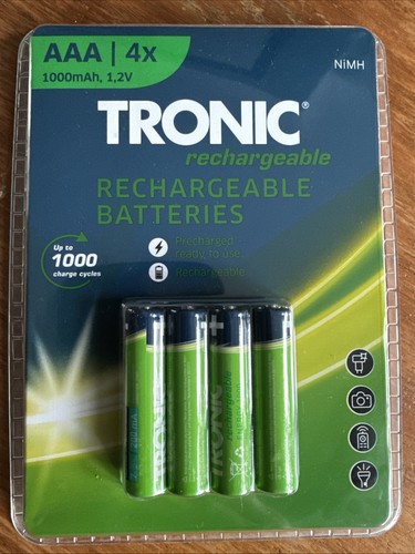 4x TRONIC Pre Charged NiMH Rechargeable Batteries AAA 1.2v 1000mAh ...