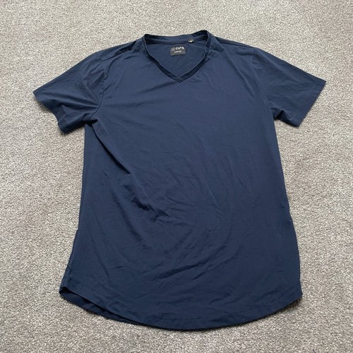 Cuts Shirt Adult Large Navy Blue Curve Hem Tee Active V-Neck Short Sleeve Mens | eBay