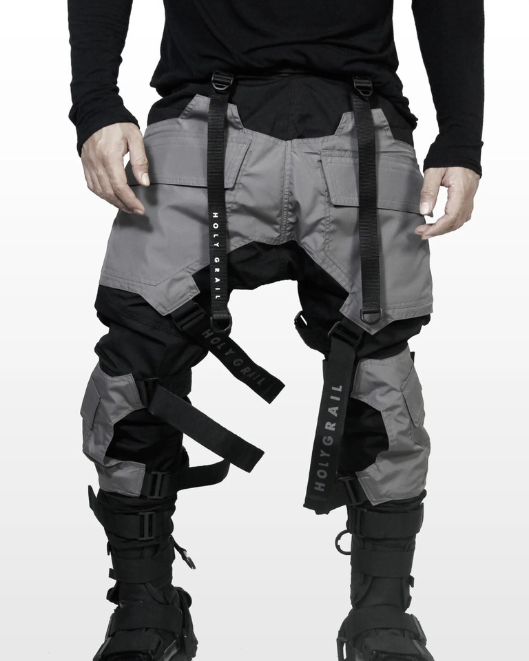 Men's Gray Streetwear Techwear Cyberpunk Heavy Cargo Trouser Pants H.G ...