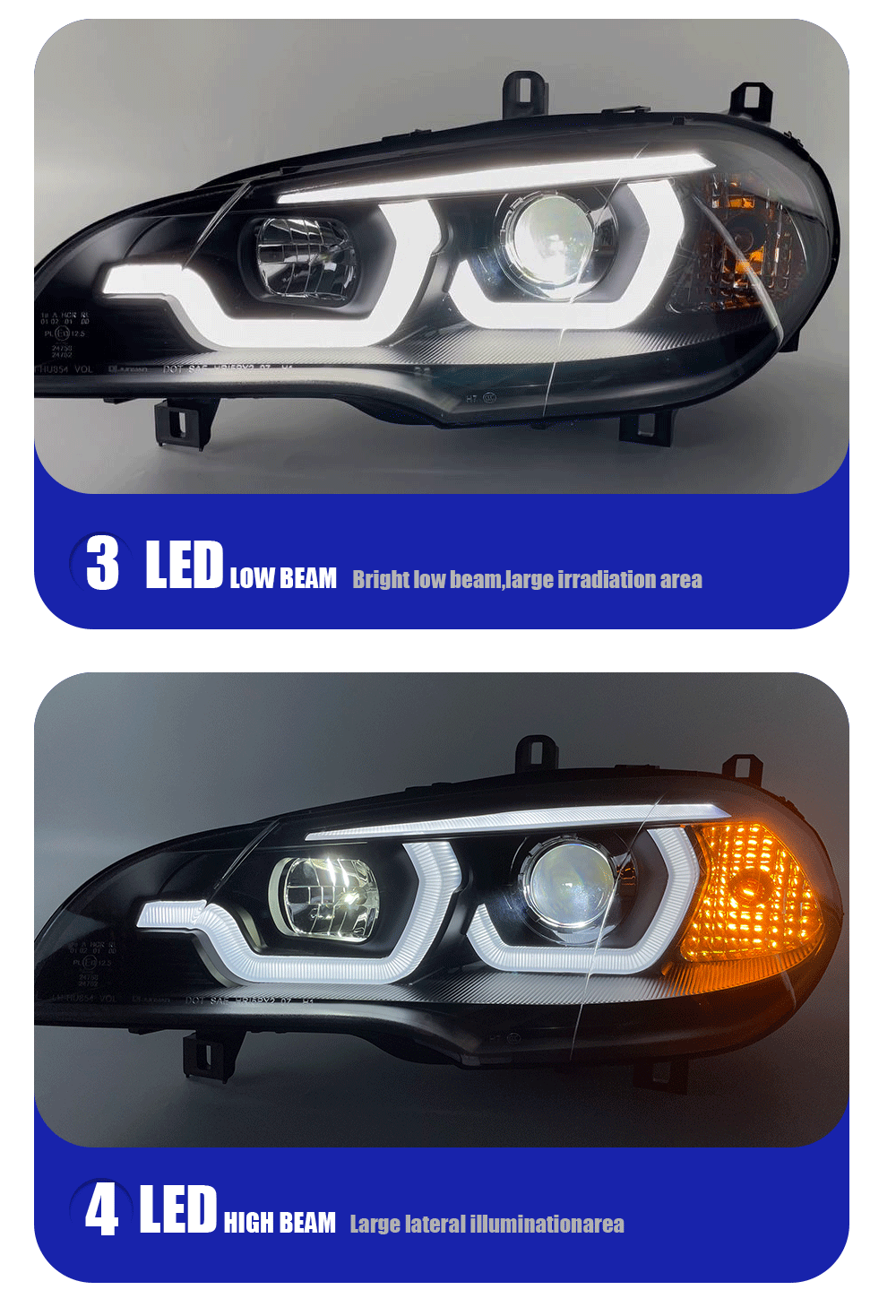 For BMW X5 E70 07-13 LED Headlight Assembly LED DRL Replace Halogen ...