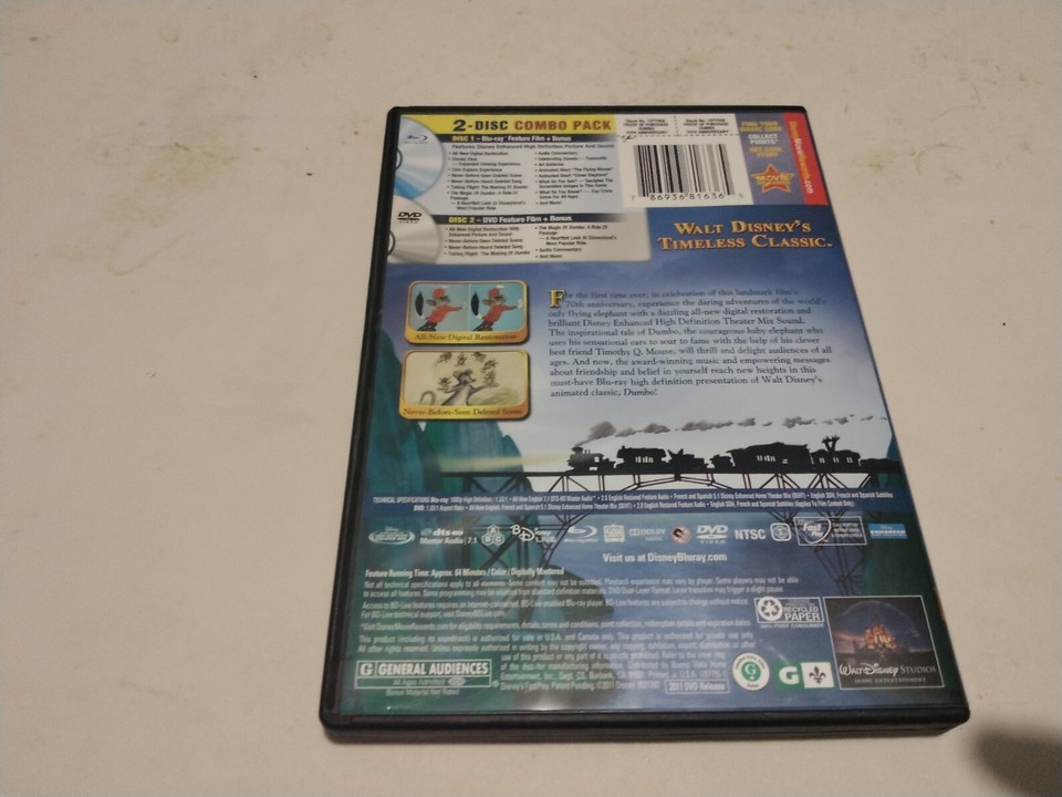 Dumbo (Blu-ray/DVD, 2011, 2-Disc Set, 70th Anniversary Edition DVD/Blu ...