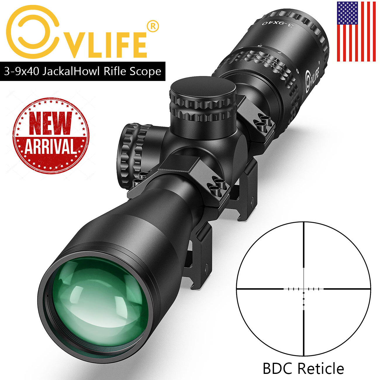 CVLIFE 3-9X40 Hunting Scope BDC Reticle JackalHowl Rifle Scope Airsoft ...