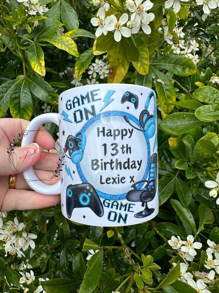 Personalised Birthday Gamer Coffee Tea Mug Level Up Video Gaming ...