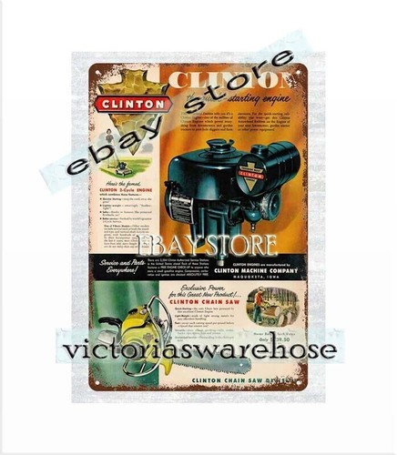 1953 Clinton Chain Saw Engine Tool metal tin sign nostalgic advertising ...