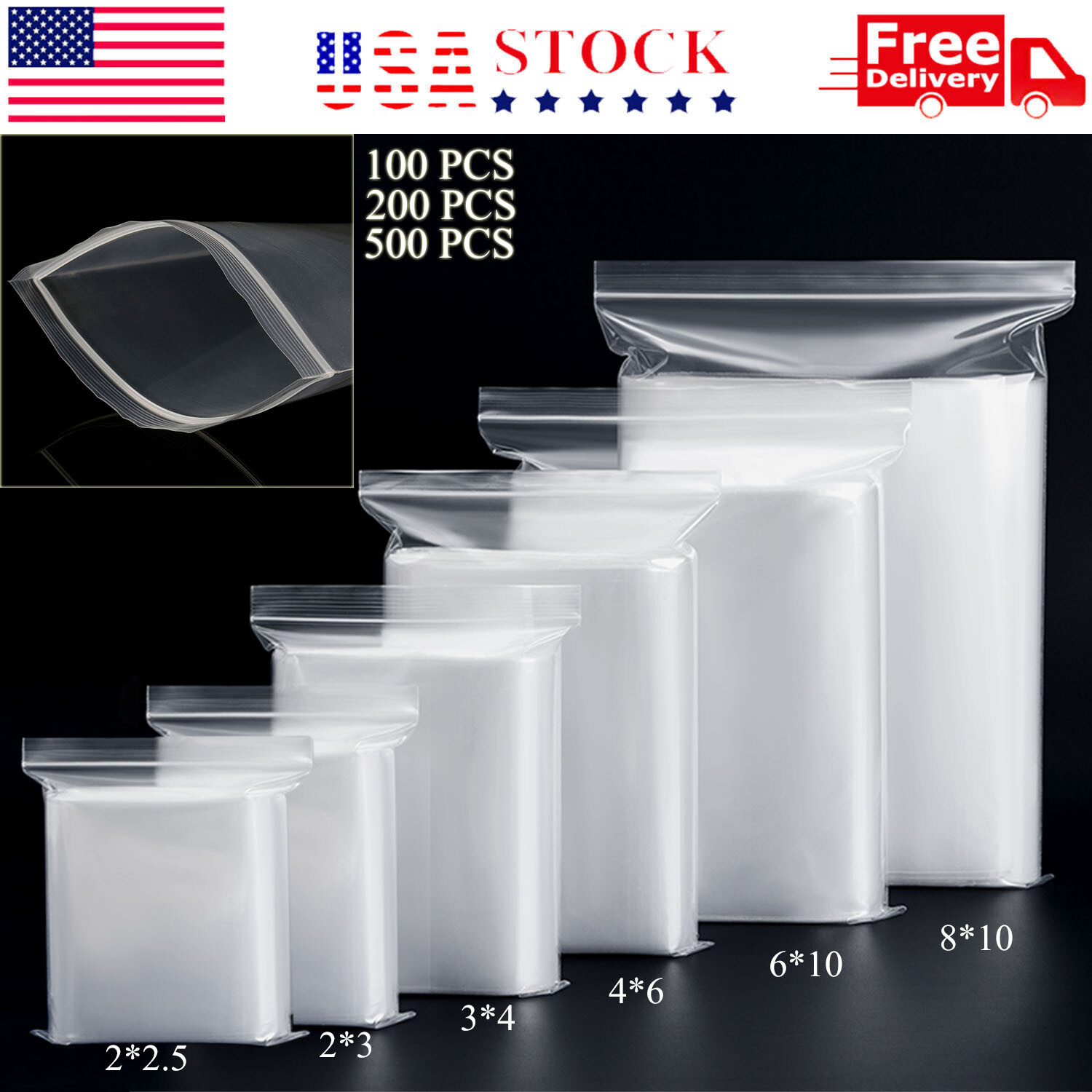 Clear Resealable Bag Plastic Zip Seal Bags Poly Zipper 2.07mil / 2 ...