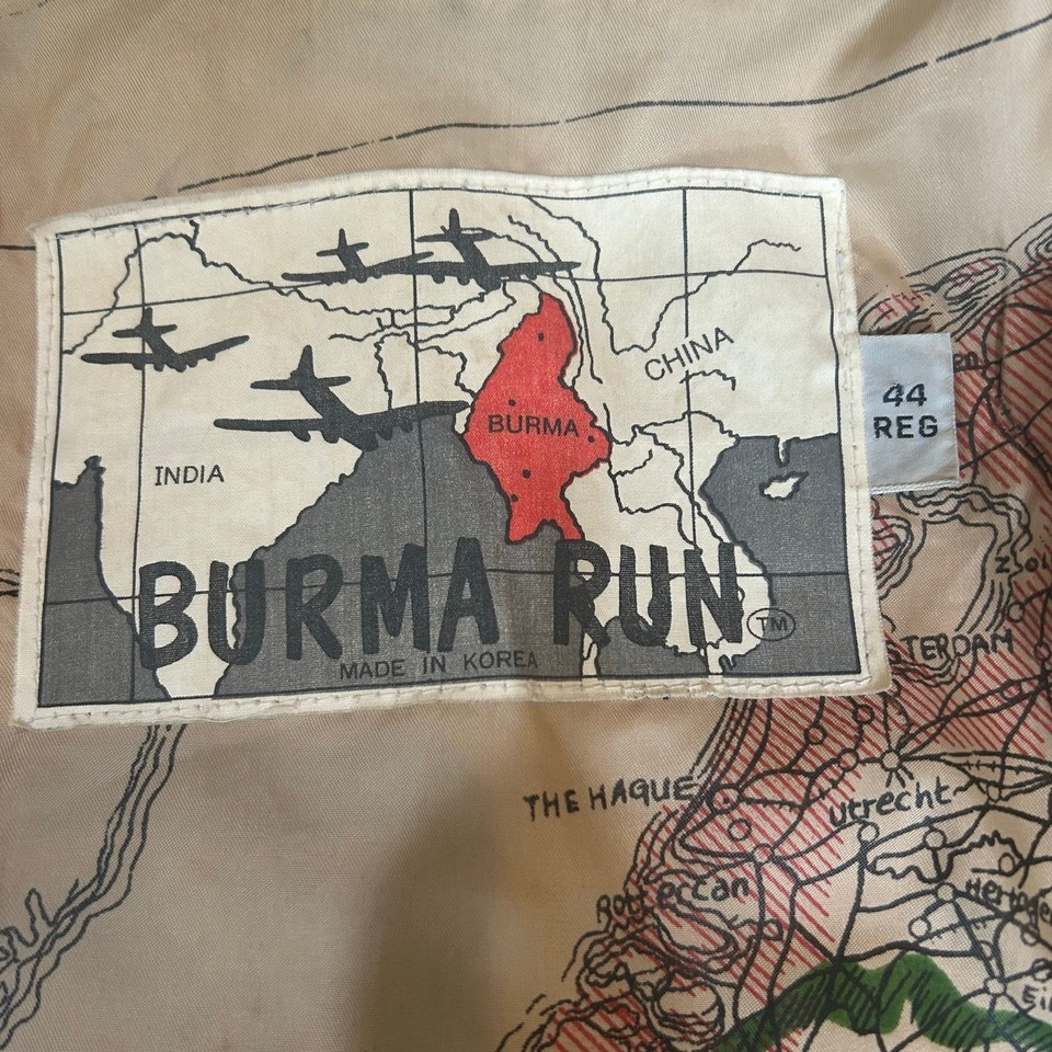 Vintage Burma Run Brown Leather Bomber Jacket Size 44R Pilot Military ...