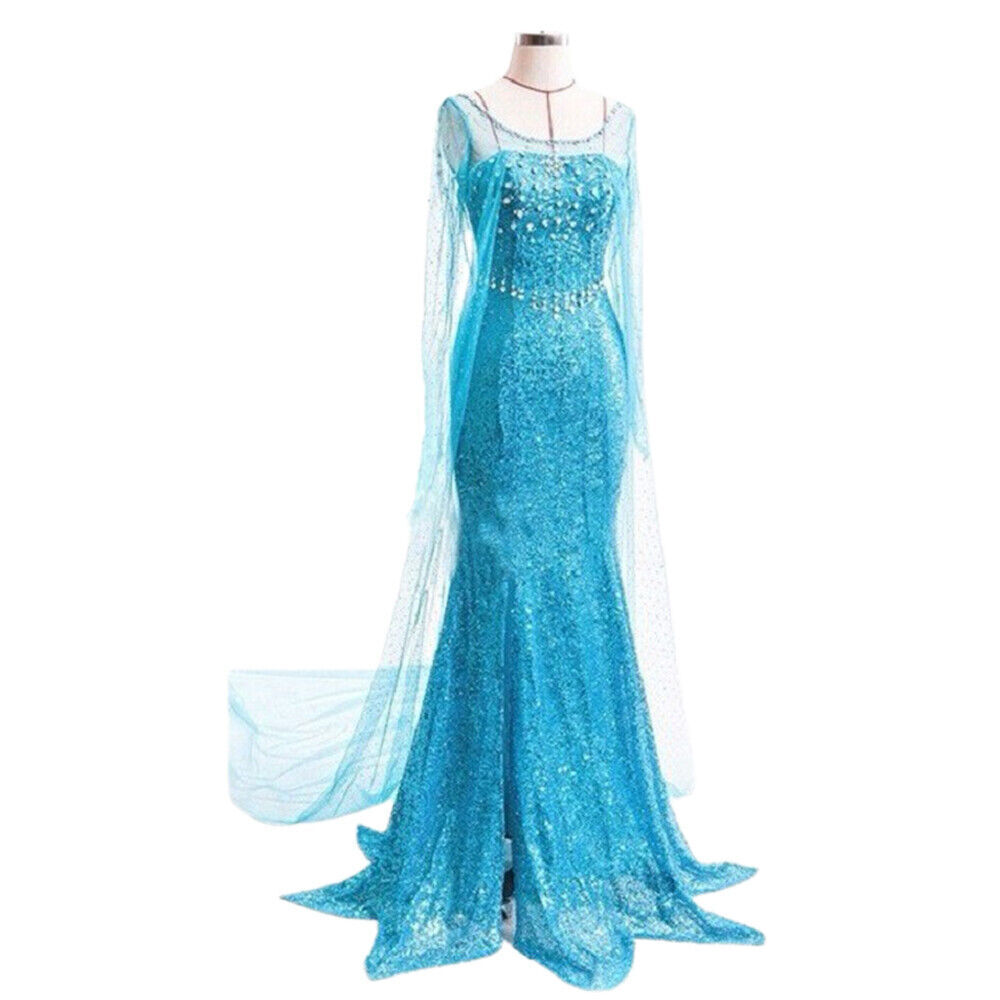 Frozen Elsa Fancy Dress Costume Gown Adult Womens Outfit Snow Queen ...