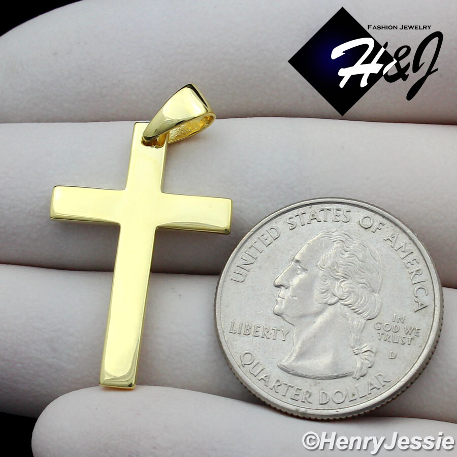 MEN WOMEN 925 STERLING GOLD PLATED PLAIN SIMPLE CROSS CHARM PENDANT ...