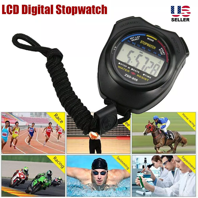 2Pcs Digital Stopwatch Sports Counter Chronograph Date Split Timer ...