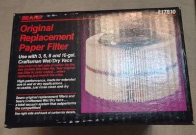 Sears 917810 original replacement pleated Paper filter 3, 6, 8, 16 gall ...