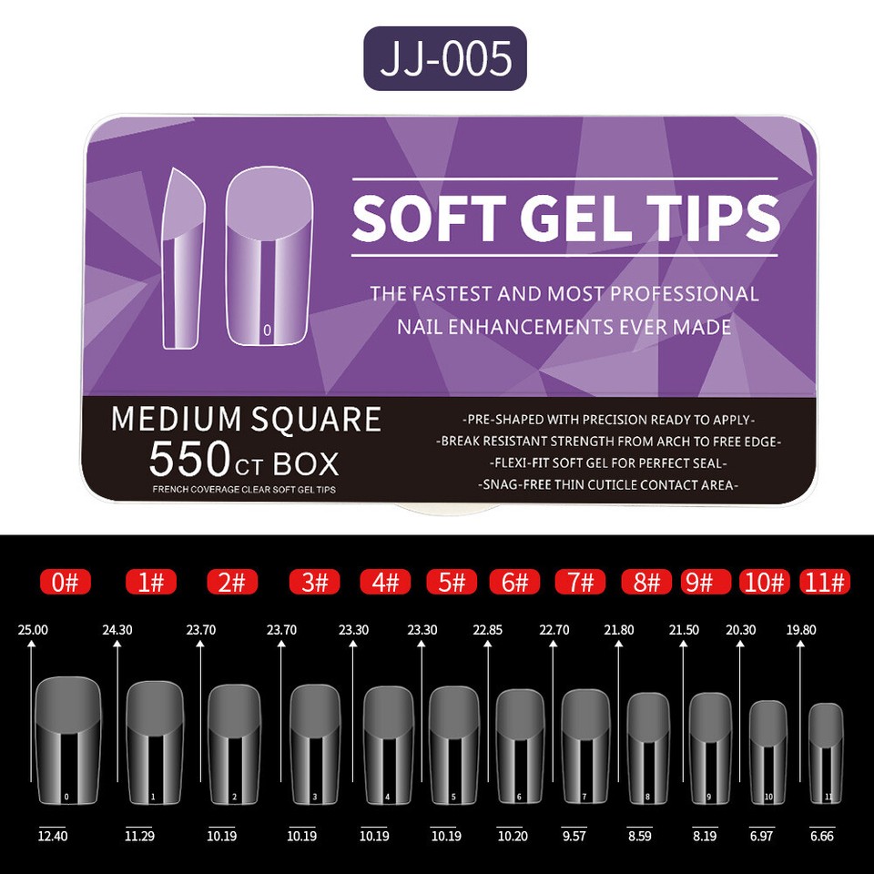 550pcs Soft Gel Tips Seamless Semi Frosted Full Cover Clear False Press ...