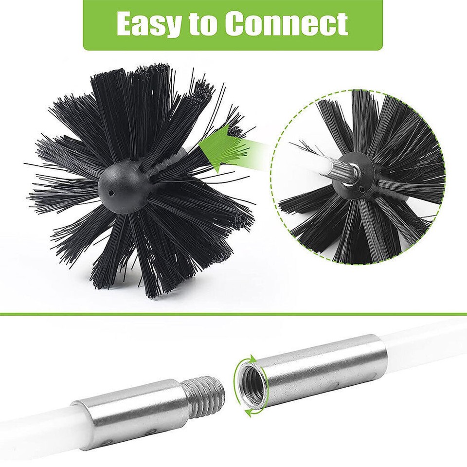 24pcs Flue Sweeping Brush & Rod Kit Soot cleaning Rods Chimney Sweep ...