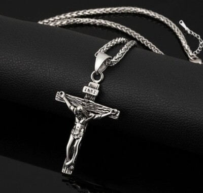 Stainless Steel Mens Jesus Christ Crucifix Cross Pendant Necklace – 23 ...