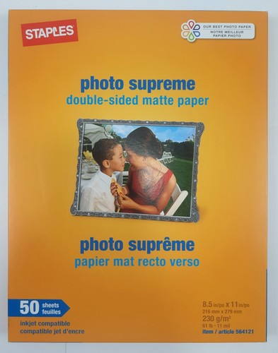 STAPLES Photo Supreme Paper 8 1/2" x 11", Double Sided Matte 50 Pack | eBay