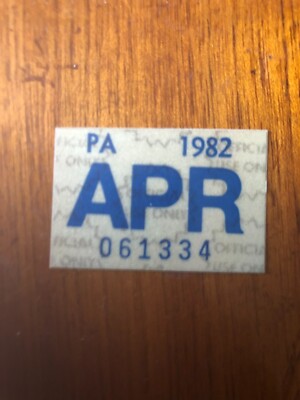 Pennsylvania PA Unused License Plate Registration Sticker 1982 APR ...