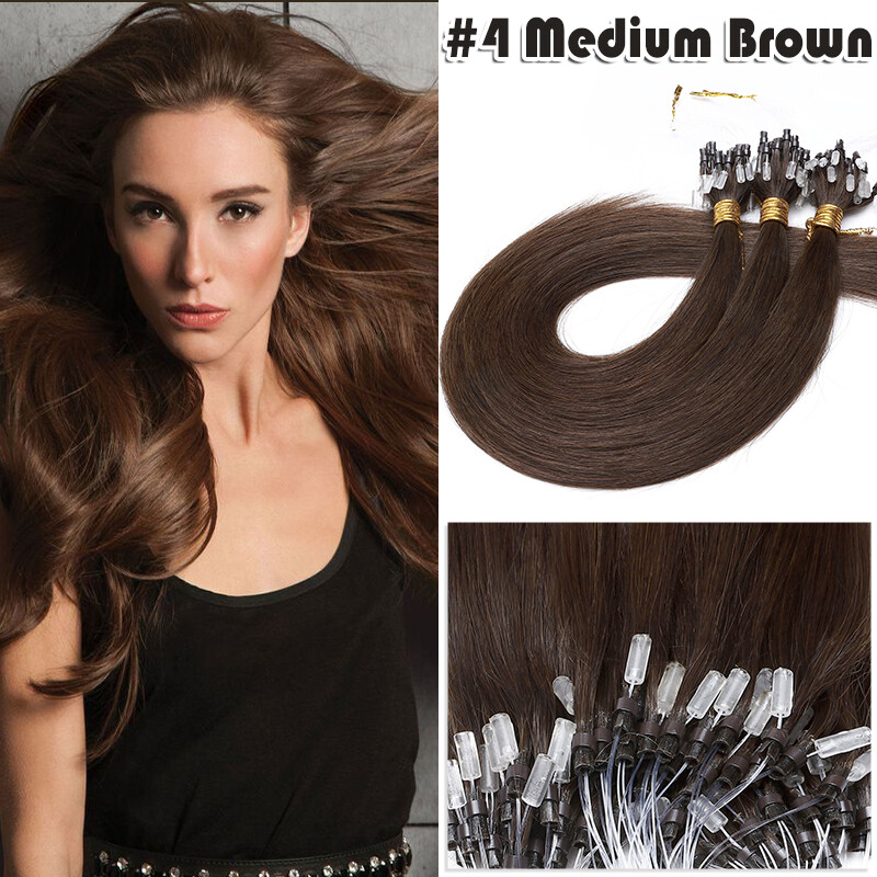 300PCS Micro Loop 100% Remy Human Hair Extensions Nano Ring Bead Full ...