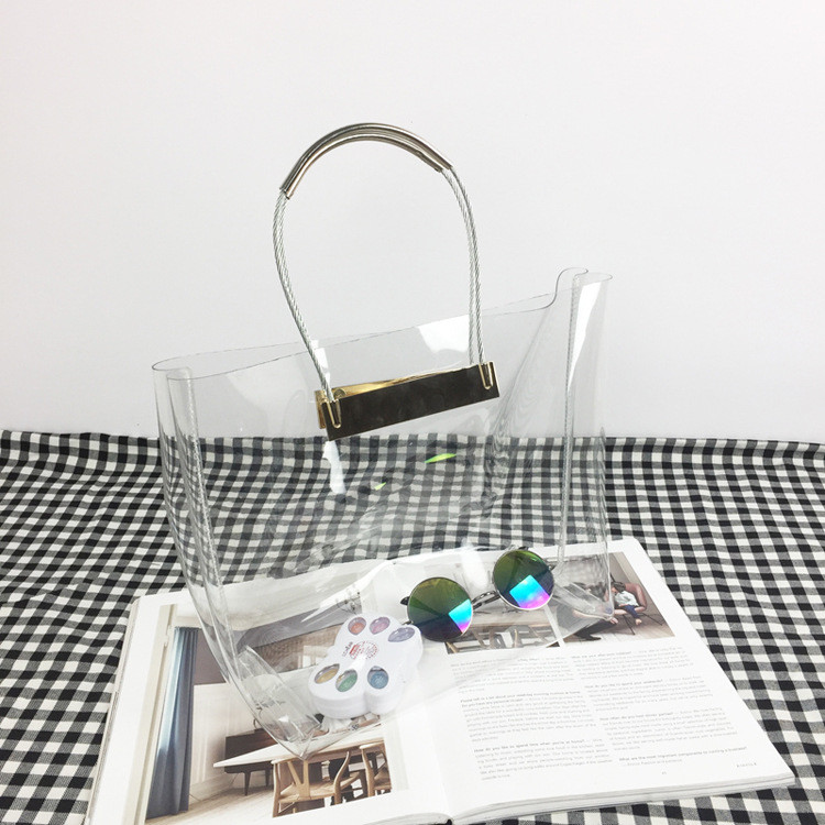 Transparent Pretty PVC Stylish Purse Clear Handbag Bag Tote Gold Silver ...
