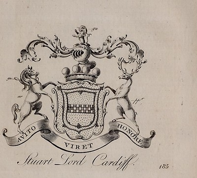 1779 ANTIQUE PRINT ~ STUART ~ FAMILY CREST COAT OF ARMS LORD CARDIFF ...