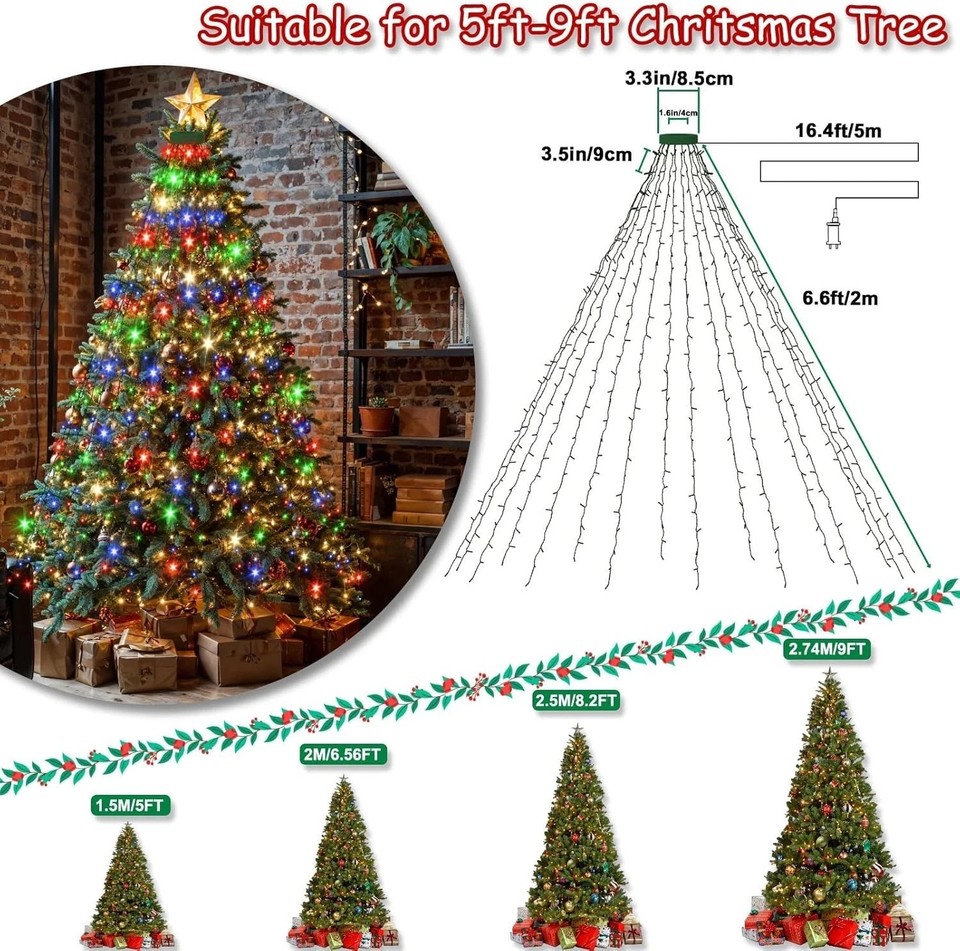 Christmas Tree Lights, 2M 16 Lines 400 LED Fairy Light Main Powered ...