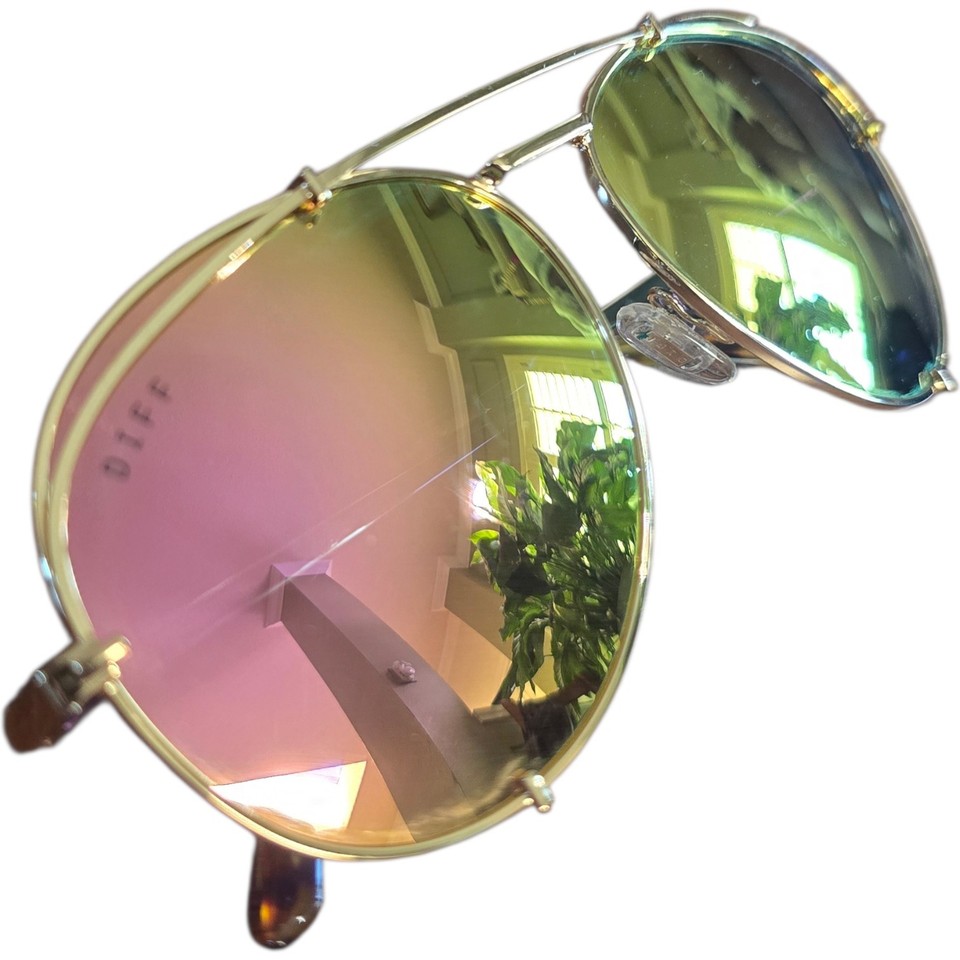 Diff Eyewear Aviator Sunglasses Koko GD-PK22 Oversized Gold Frame Pink ...