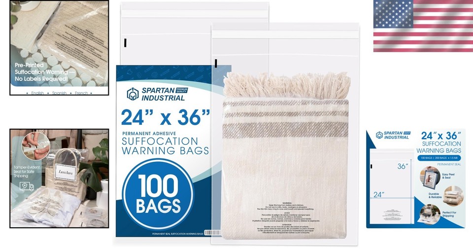 Bulk 24x36 Poly Packaging Bags 100ct Easy Seal Suffocation Warning ...