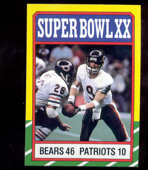 1986 Topps SUPER BOWL XX Chicago Bears Patriots Card JIM MCMAHON MATT ...