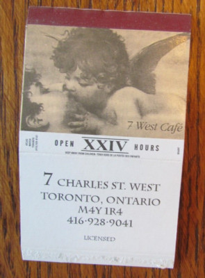 TORONTO, ONTARIO MATCHBOX COVER: 7 WEST CAFÉ RESTAURANT EMPTY ...