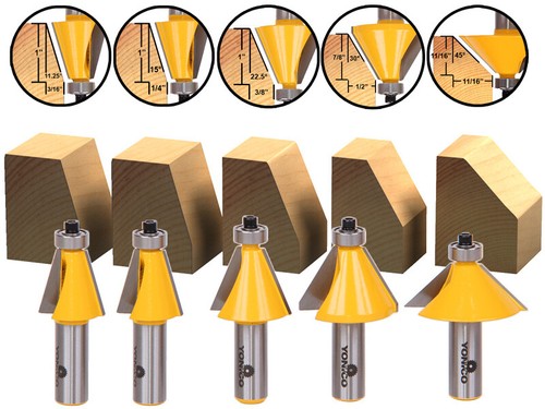 5 Bit Chamfer Edge Forming Router Bit Set - 1/2" Shank - Yonico 13508 ...