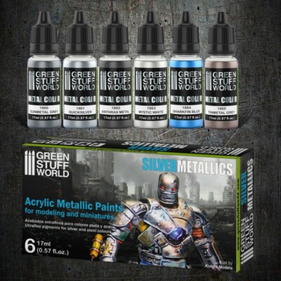 Green Stuff World Silver Metallics Metal Acrylic Model Paint Set - 6 ...