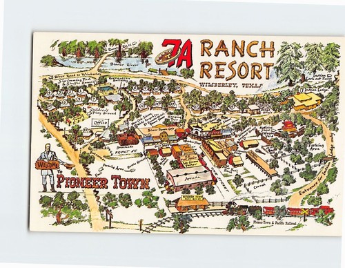 Postcard Artist Birds-Eye View of 7A Ranch Resort and Pioneer Town ...