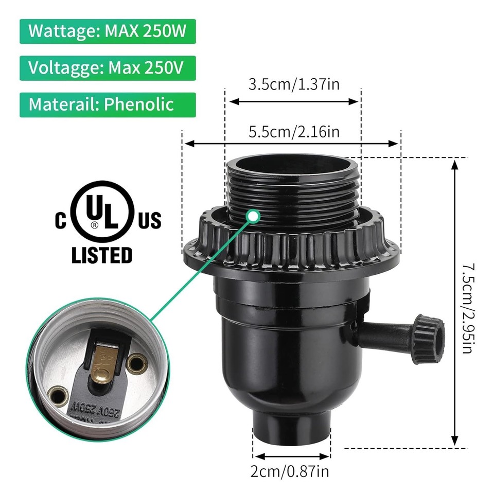 UL Listed E26 Light Socket, Lamp Socket Replacement with ON/Off Switch ...