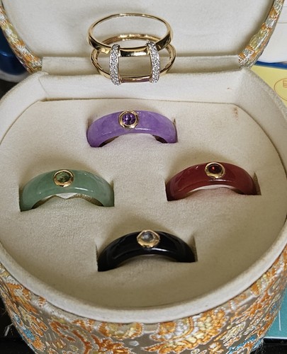 Vintage Interchangeable Multicolor Jade Gemstone Rings w/ 14kt Gold ...