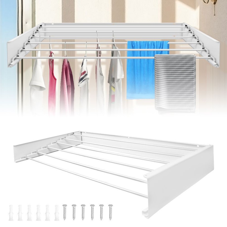 Wall Mounted 100cm Airer Towel Laundry Drying Rack Extendable Clothes ...