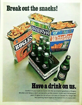 Canada Dry ginger ale ad vintage 1967 Bugles chips original ...