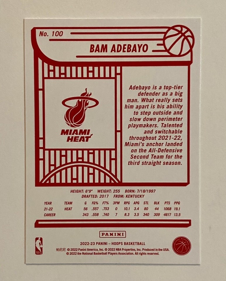 2022-23 NBA Hoops Base Red Back #100 BAM ADEBAYO MIAMI HEAT SSP RARE ...