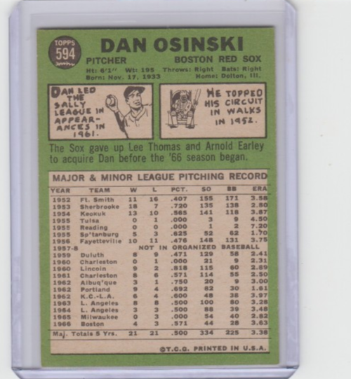 1967 Topps #594 Dan Osinski Boston Red Sox High Number SP NM+ | eBay