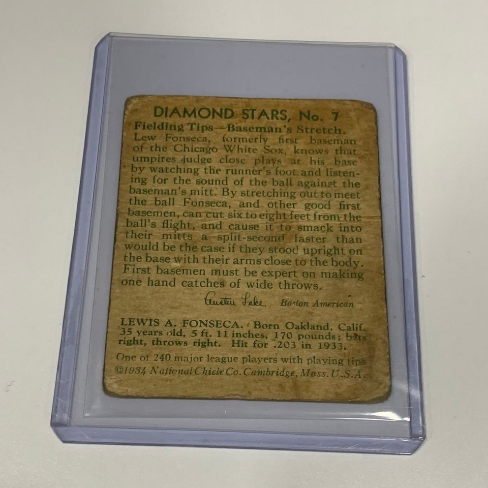 1934 Diamond Stars Lew Fonseca #7 Baseball Card | eBay