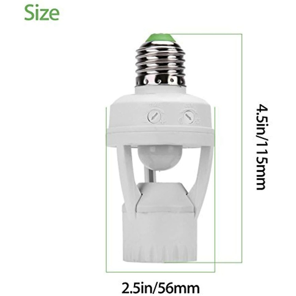 Screw-In Motion Activated Sensor Light Bulb Control Socket Adapter Dusk ...