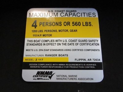 RANGER Z 117 MAXIMUM CAPACITIES 4 PERSONS DECAL SILVER/YELLOW/BLACK 4 ...